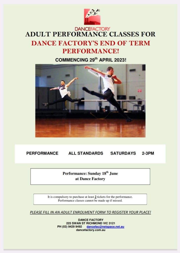 Dance Factory MelbourneAdult Performance Classes - Dance Factory Melbourne